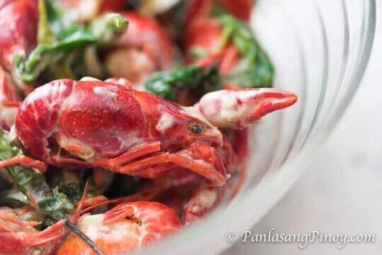Crawfish in Coconut Milk with Spinach - Panlasang Pinoy