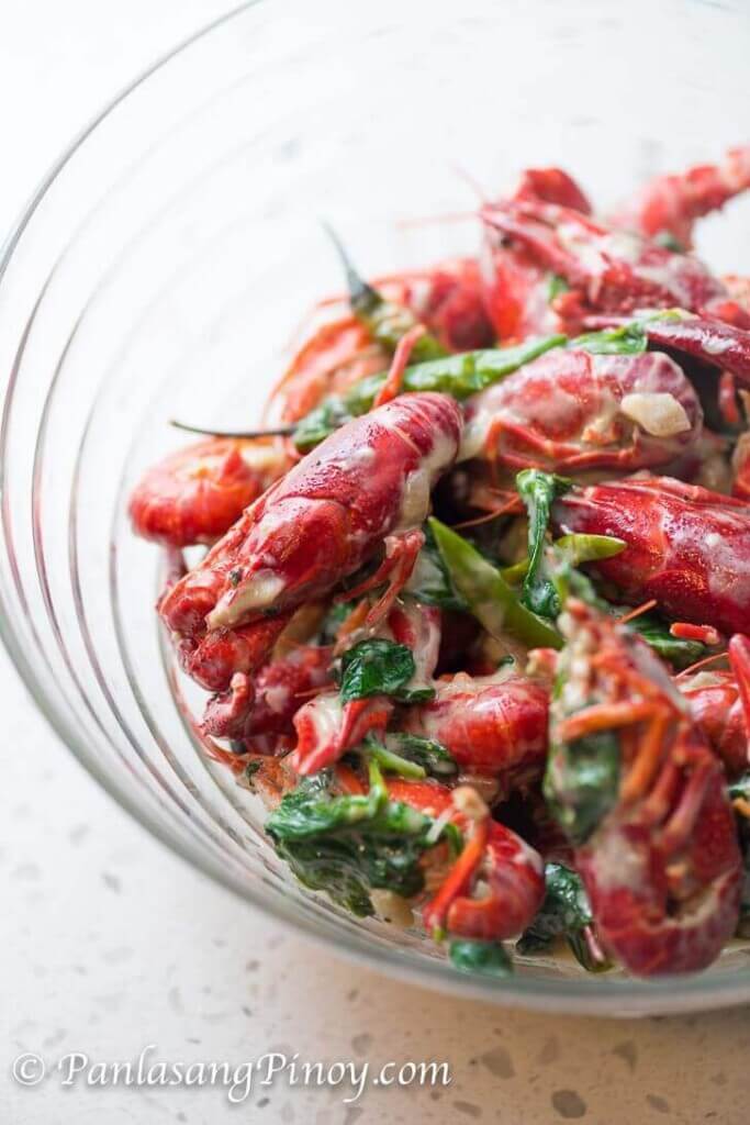 Crawfish in Coconut Milk with Spinach - Panlasang Pinoy