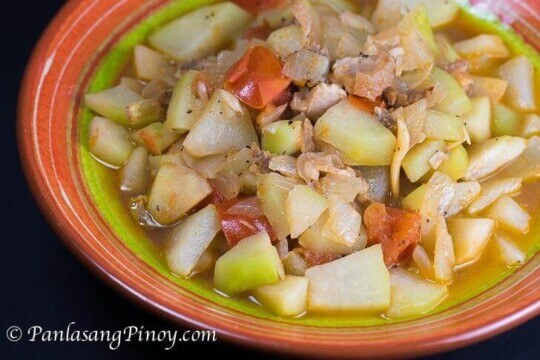 Sauteed Chayote with Pork and Tomato Recipe - Panlasang Pinoy