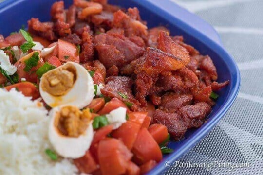 Tocino with Salted Egg and Chopped Tomato - Panlasang Pinoy