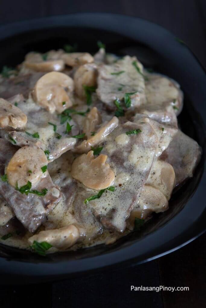 Creamy Lengua in White Sauce with Mushroom - Panlasang Pinoy