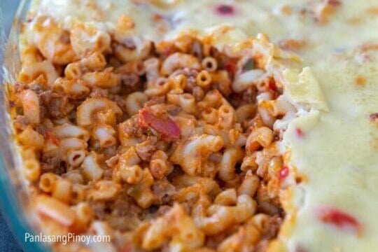 Cheesy Baked Macaroni Pinoy Style - Panlasang Pinoy