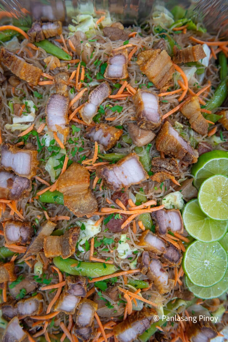 Pancit Bihon with Lechon Kawali - Panlasang Pinoy