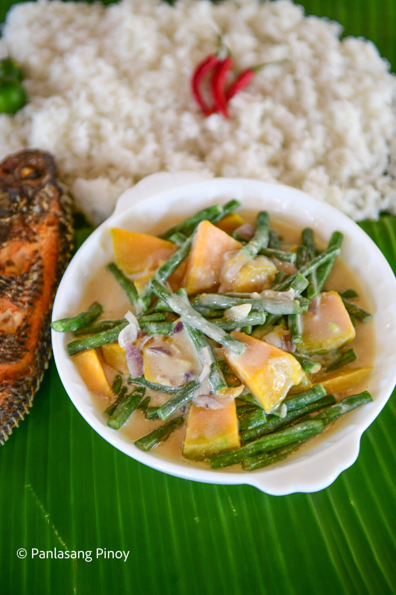 Ginataang Sitaw at Kalabasa with Fried Tilapia - Panlasang Pinoy