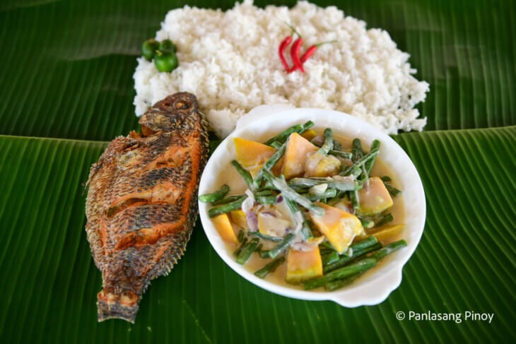 Ginataang Sitaw at Kalabasa with Fried Tilapia - Panlasang Pinoy