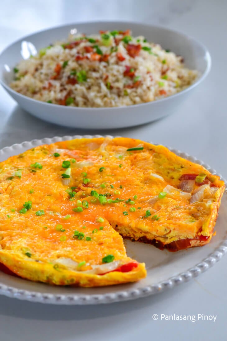 Pinoy Breakfast Omelet and Bacon Garlic Fried Rice - Panlasang Pinoy