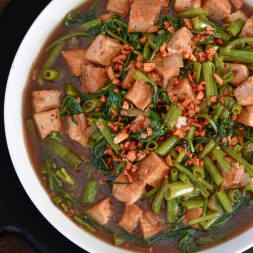 Garlic Tokwa and Kangkong in Oyster Sauce - Panlasang Pinoy