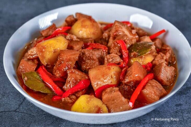 Braised Pork Belly with Potato and Peppers - Panlasang Pinoy