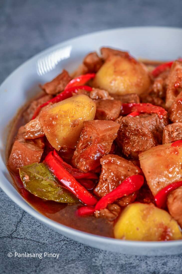 Braised Pork Belly with Potato and Peppers - Panlasang Pinoy
