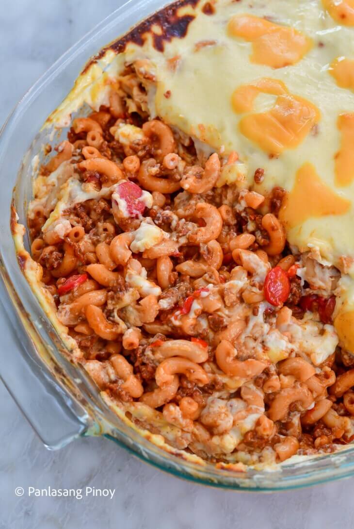 Cheesy Baked Macaroni Pinoy Style - Panlasang Pinoy