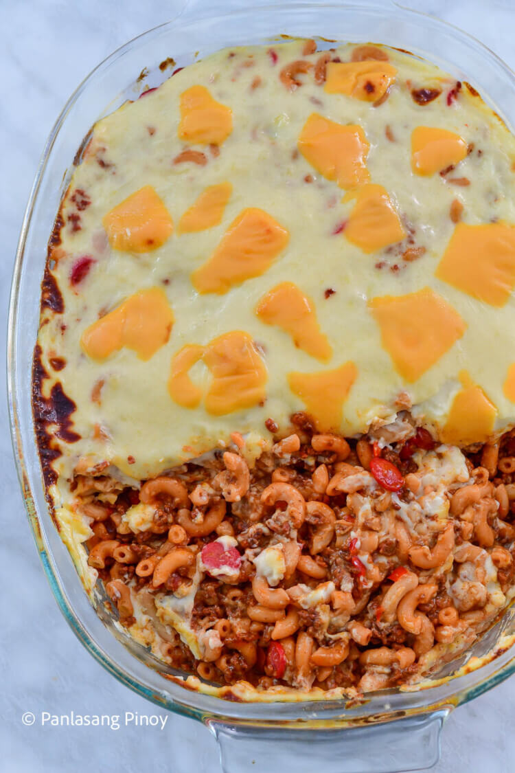 Cheesy Baked Macaroni Pinoy Style - Panlasang Pinoy